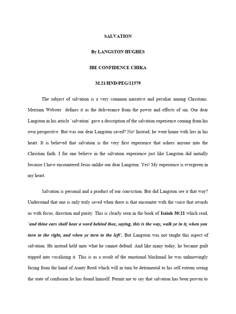 Understanding Salvation: Langston Hughes' Perspective | PDF