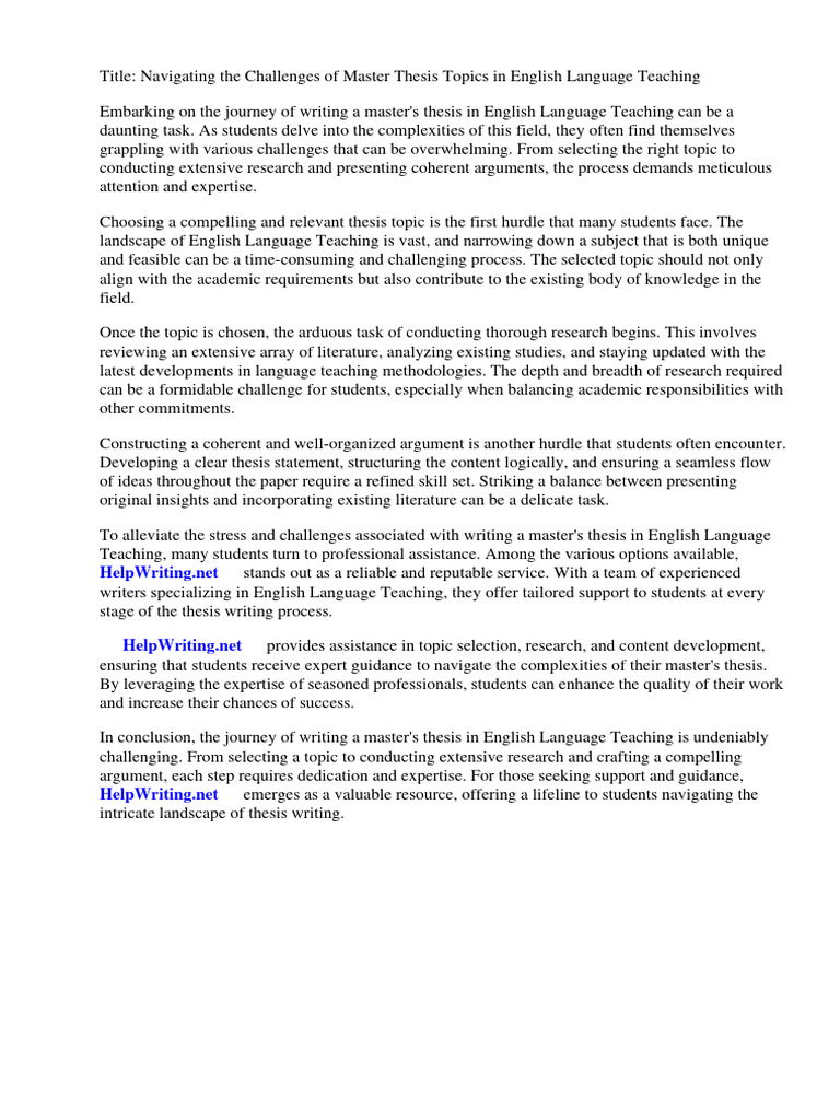 Master Thesis Topics in English Language Teaching | PDF | Career ...