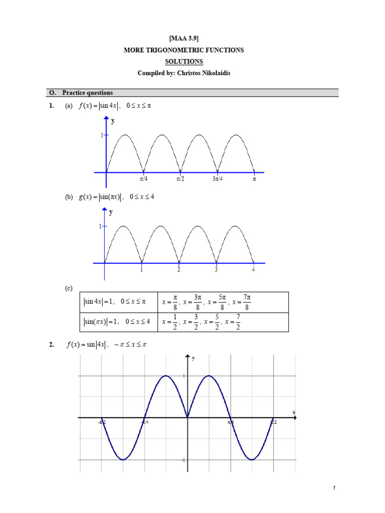 (Maa 3.9) More Trigonometric Functions - Solutions | PDF | Teaching Mathematics | Mathematical ...