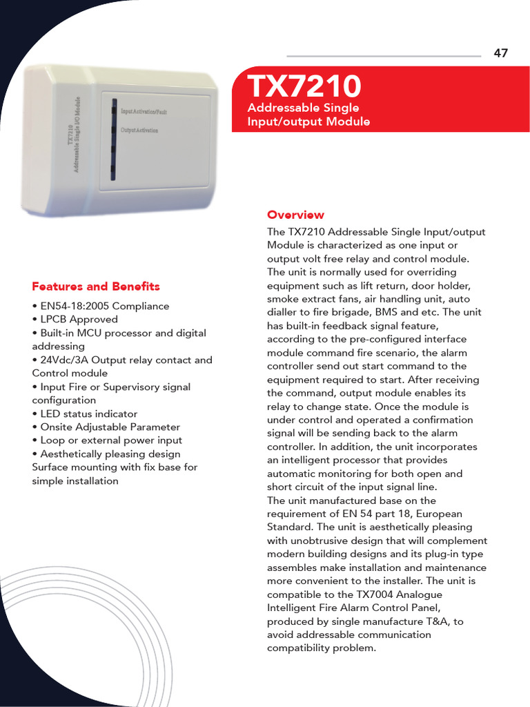 TX7210 - Addressable Single IO Module | PDF | Relay | Electrical Wiring