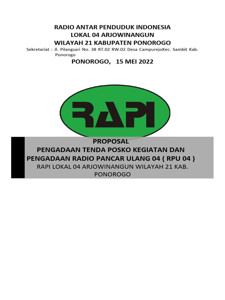 Pengadaan Tenda dan Radio RAPI Ponorogo | PDF