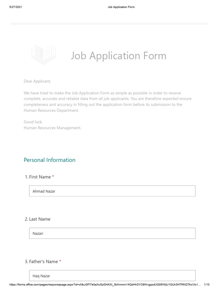 Ahmad Nazar Job Application Form | PDF | Business | Art