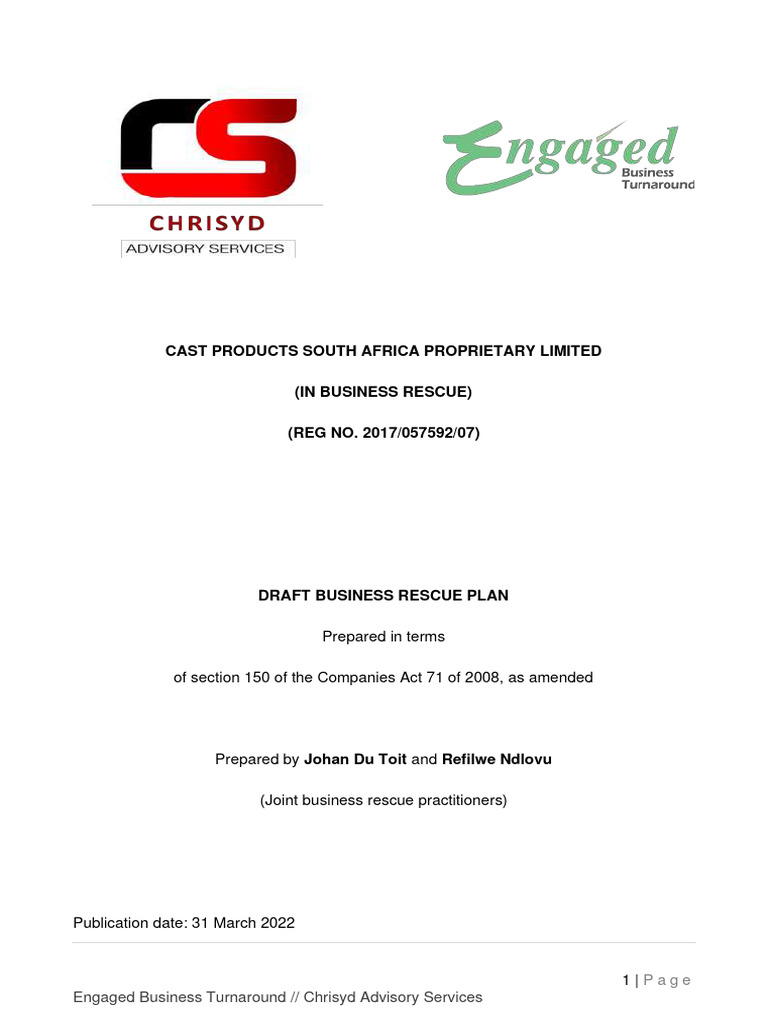 31.03.2022 - Cast Products SA Business Rescue Plan | PDF