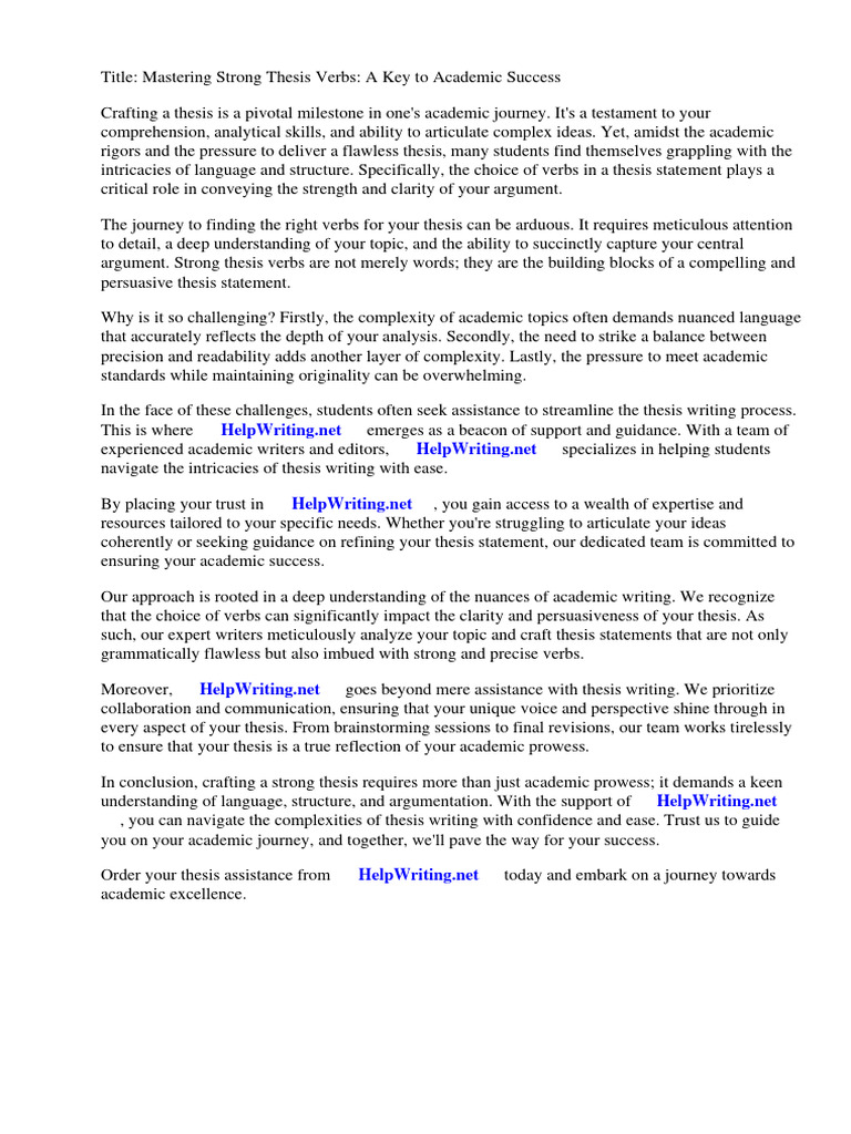 Strong Thesis Verbs | PDF | Thesis | Essays