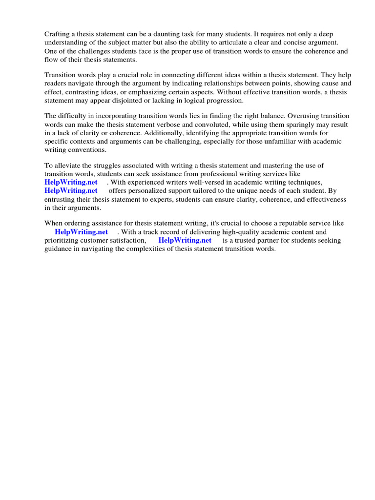 Thesis Statement Transition Words | PDF | Essays | Thesis