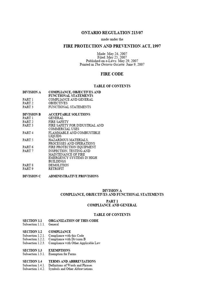 Ontario - FIRE PROTECTION & PREVENTION ACT (2007) | PDF
