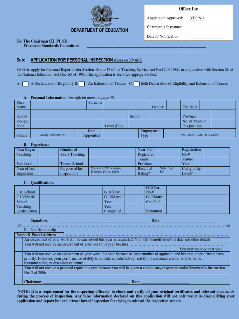 Personal Inspection Application Form 2024 | PDF | Government