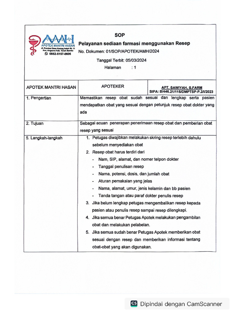 Sop Resep Pdf