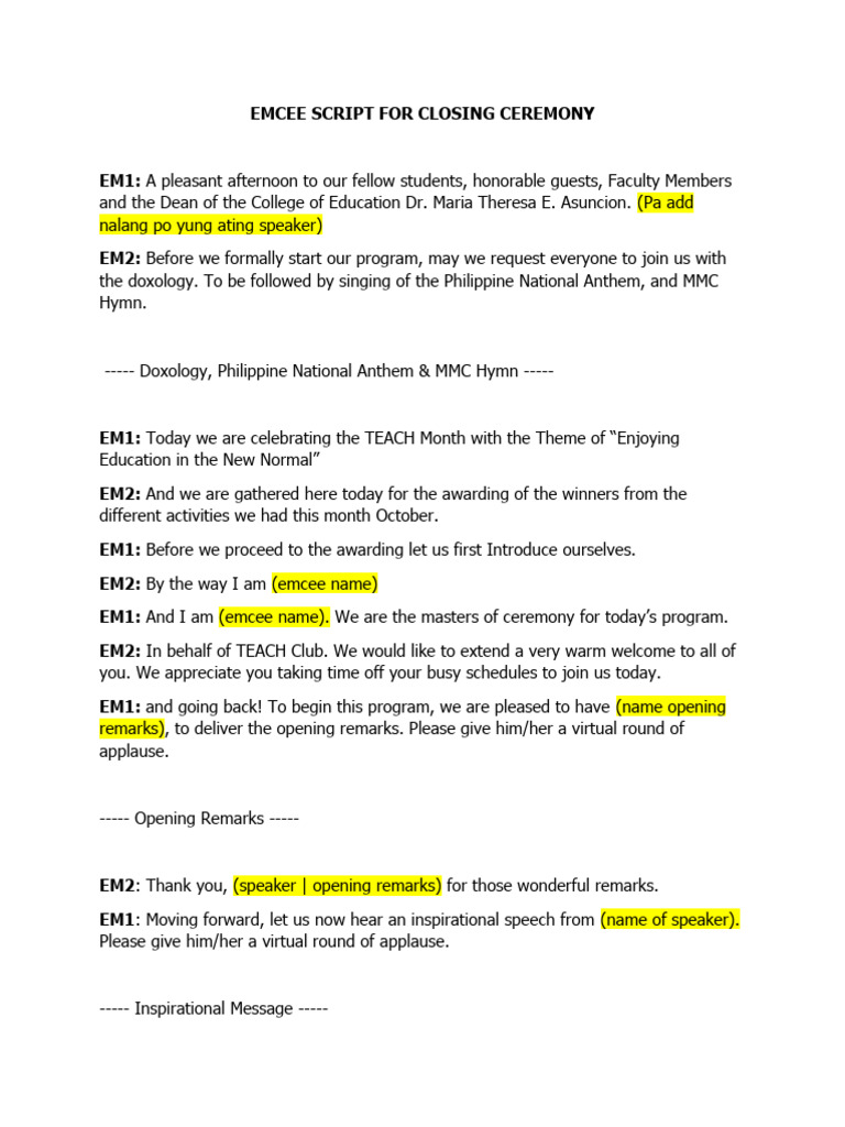 Teach Club Script For Closing | PDF