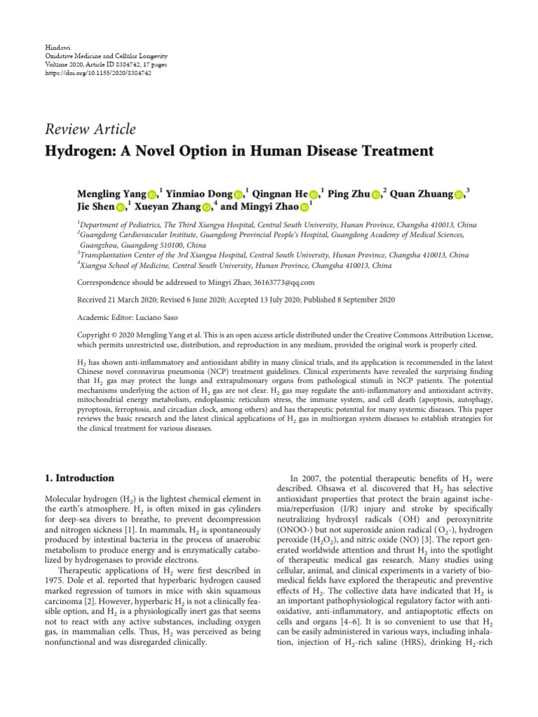 Hydrogen A Novel Option in Human Disease Treatment | PDF | Apoptosis ...