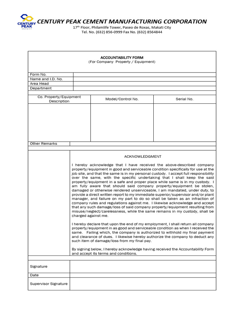 EQUIPMENT ACCOUNTABILITY FORM - CPC Template | PDF | Business | Government