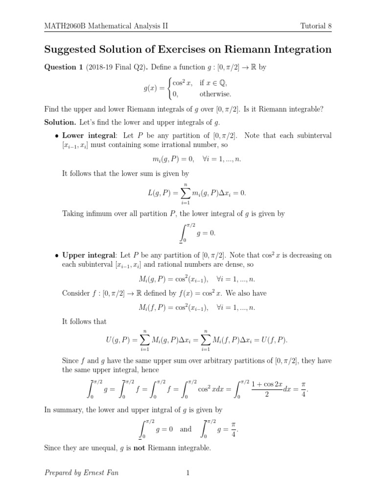 Tutorial 8 | PDF | Integral | Area