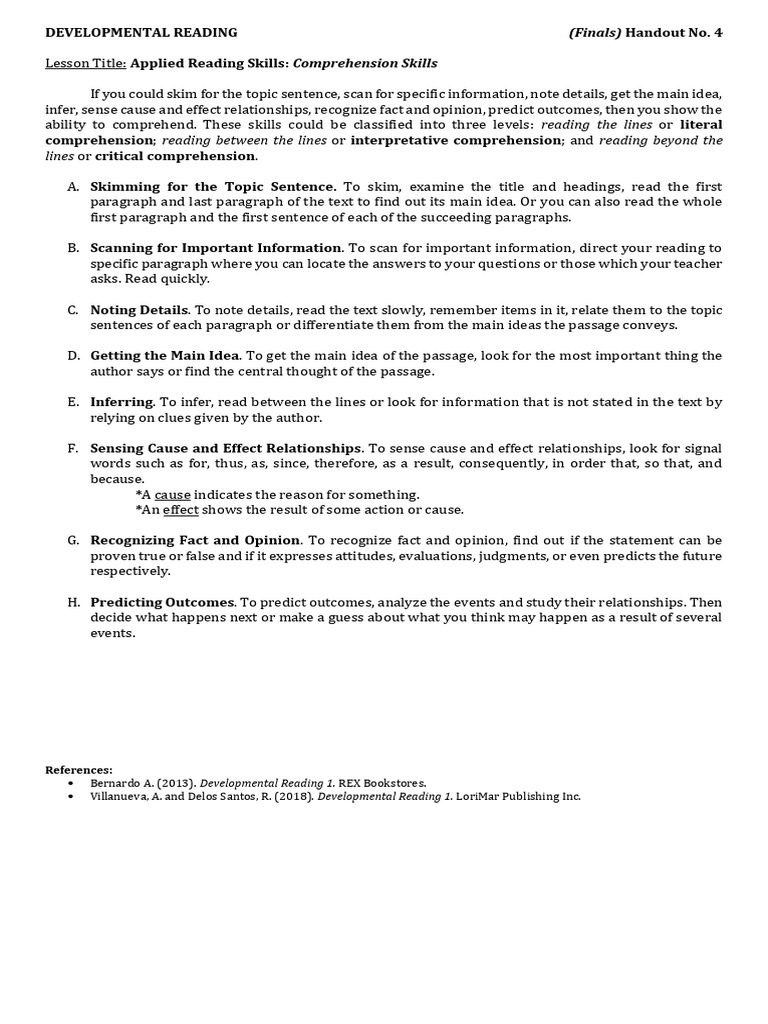 Developmental Reading Pdf Reading Comprehension Causality