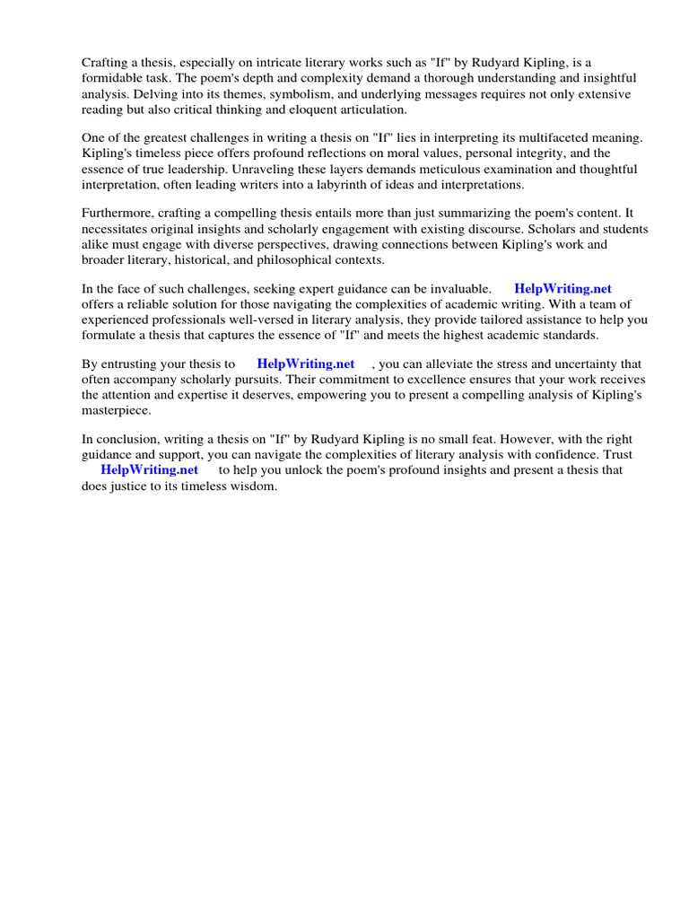 If by Rudyard Kipling Thesis Statement | PDF