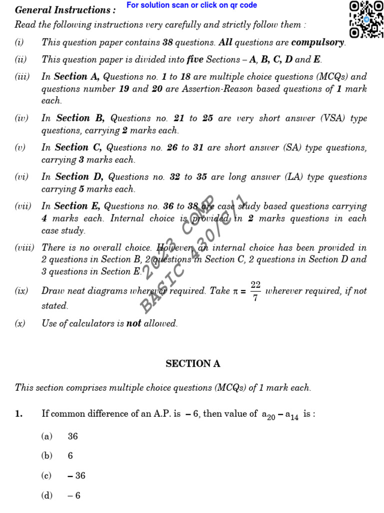 2023 All Basic Cbse Question Papers | PDF | Area | Quadratic Equation