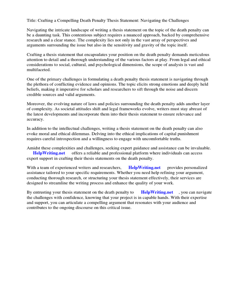 Death Penalty Thesis Statement | PDF | Capital Punishment | Punishments