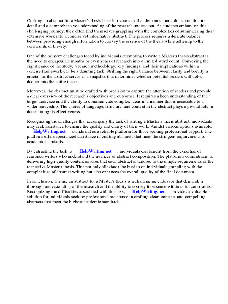 How To Write An Abstract For A Masters Thesis | PDF | Thesis | Abstract ...