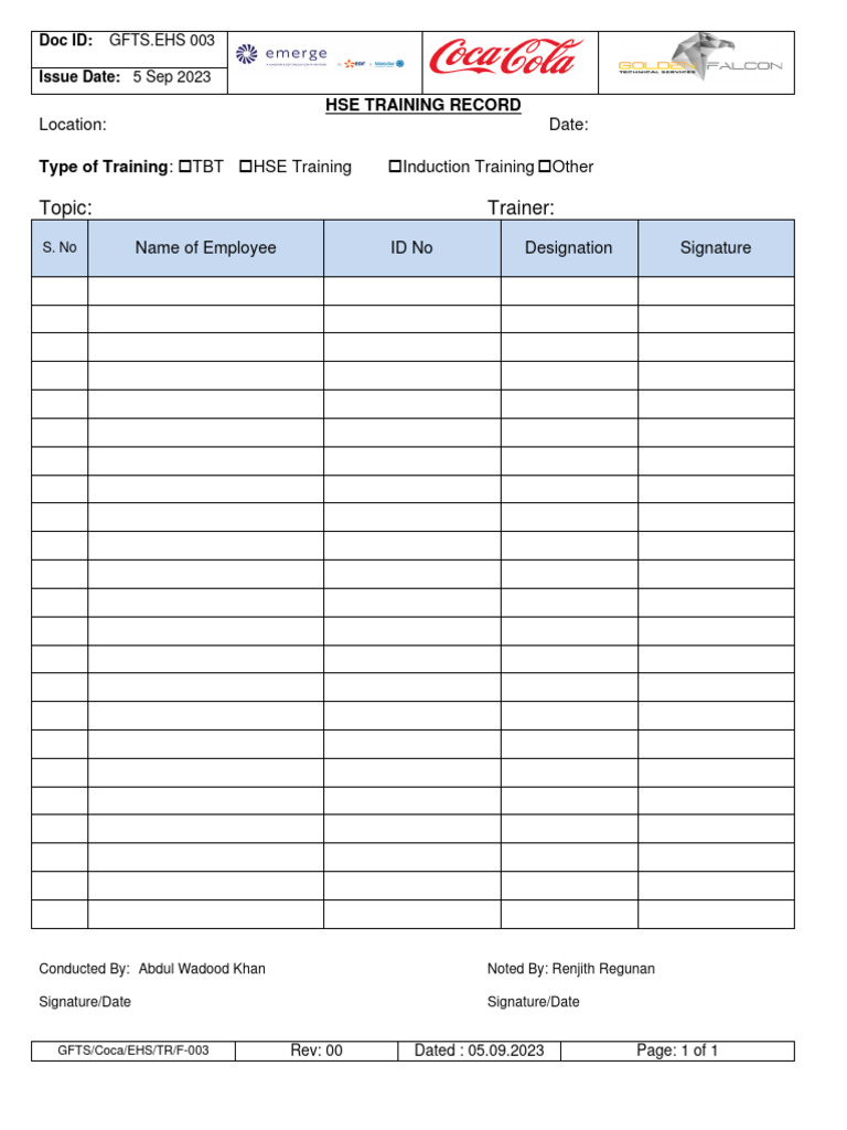 41.HSE Training record | PDF