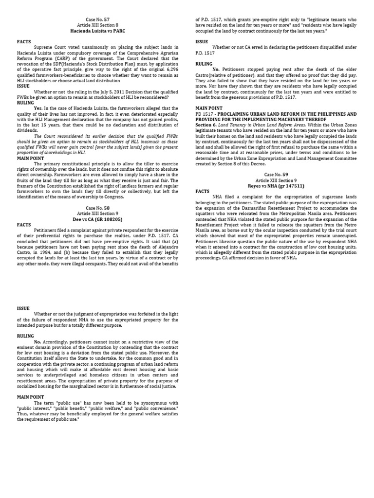 57-59 Article XIII Section 8-9 | PDF | Eminent Domain | Civil Law ...