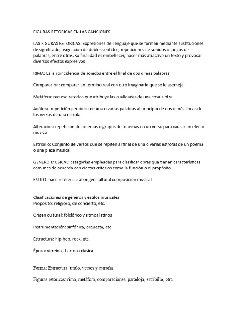 Figuras Retóricas en Canciones | PDF | Artes del Lenguaje y ...