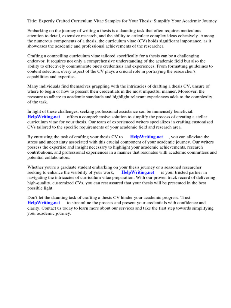 Curriculum Vitae Samples For Thesis | PDF