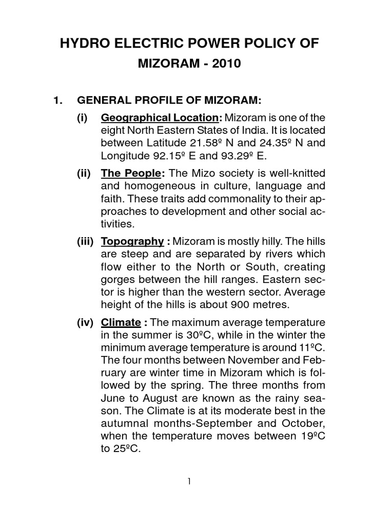 Hydro Power Policy of Mizoram | PDF | Environmental Impact Assessment ...