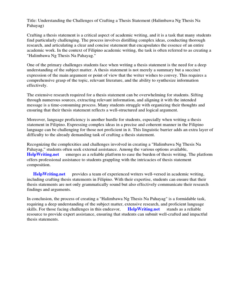 Halimbawa NG Thesis Na Pahayag | PDF