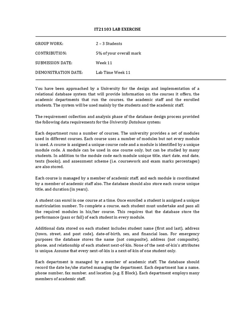 IT21103 Lab ExercisewA - Answer SchemeFinal | PDF | Databases | Relational Database