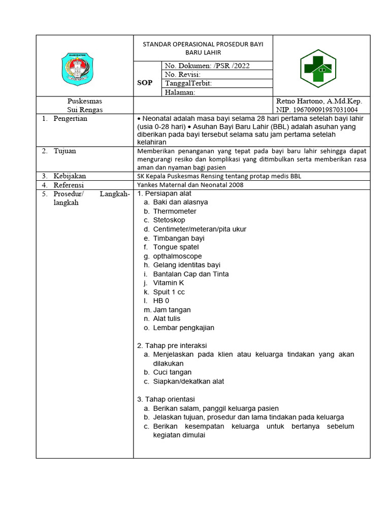 Sop Perawatan Bayi Baru Lahir | PDF | Kesehatan Holistik
