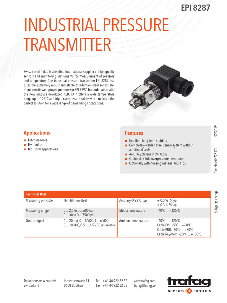 H72317i EN 8287 EPI Industrial Pressure Transmitter | PDF | Electrical ...