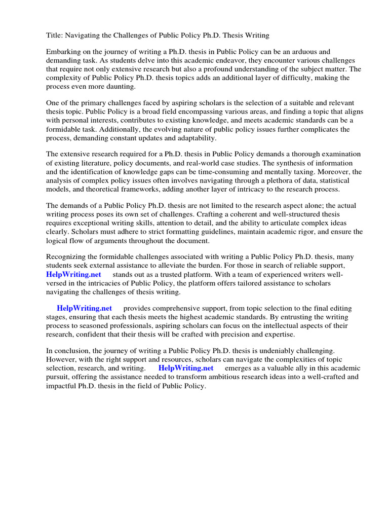 Public Policy PHD Thesis Topics | PDF | Thesis | Policy