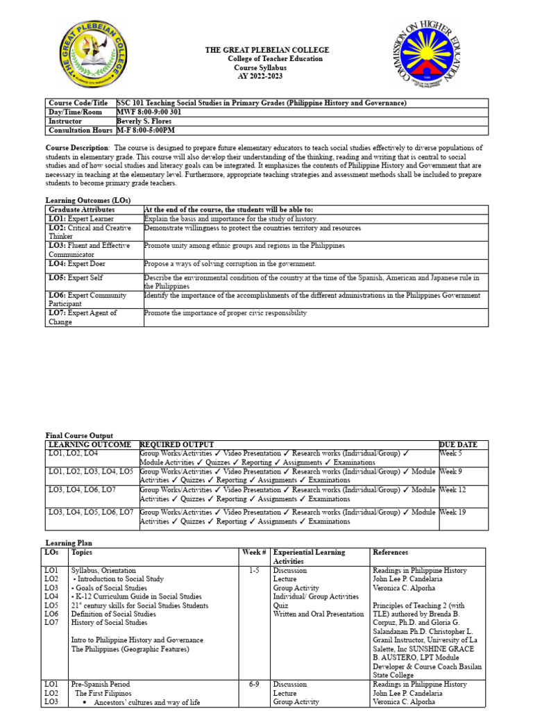 SSC 101: Teaching Philippine History | PDF | Teachers | Literacy