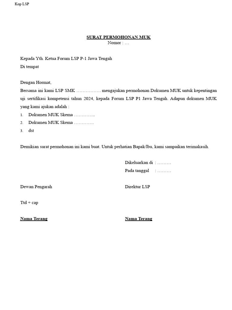 Surat Permohonan Muk | PDF