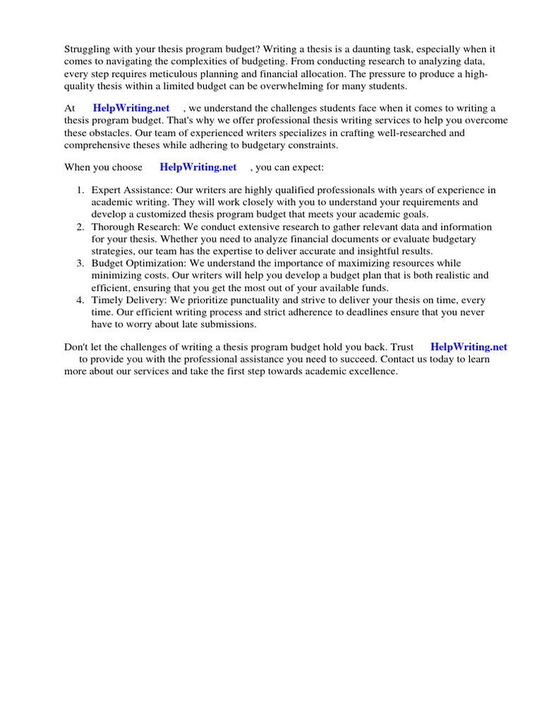 Thesis Program Budget | PDF | Thesis | Employment