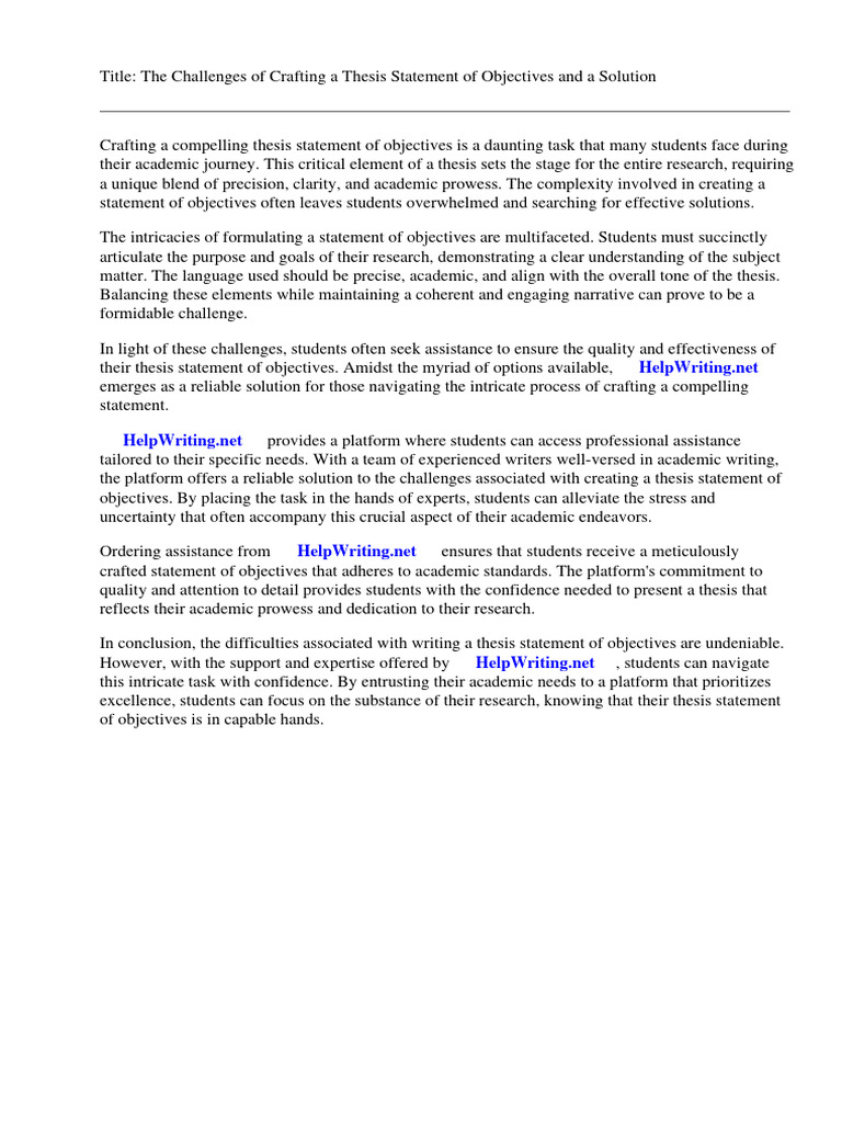 Statement Of Objectives Thesis Sample Pdf Thesis Sampling