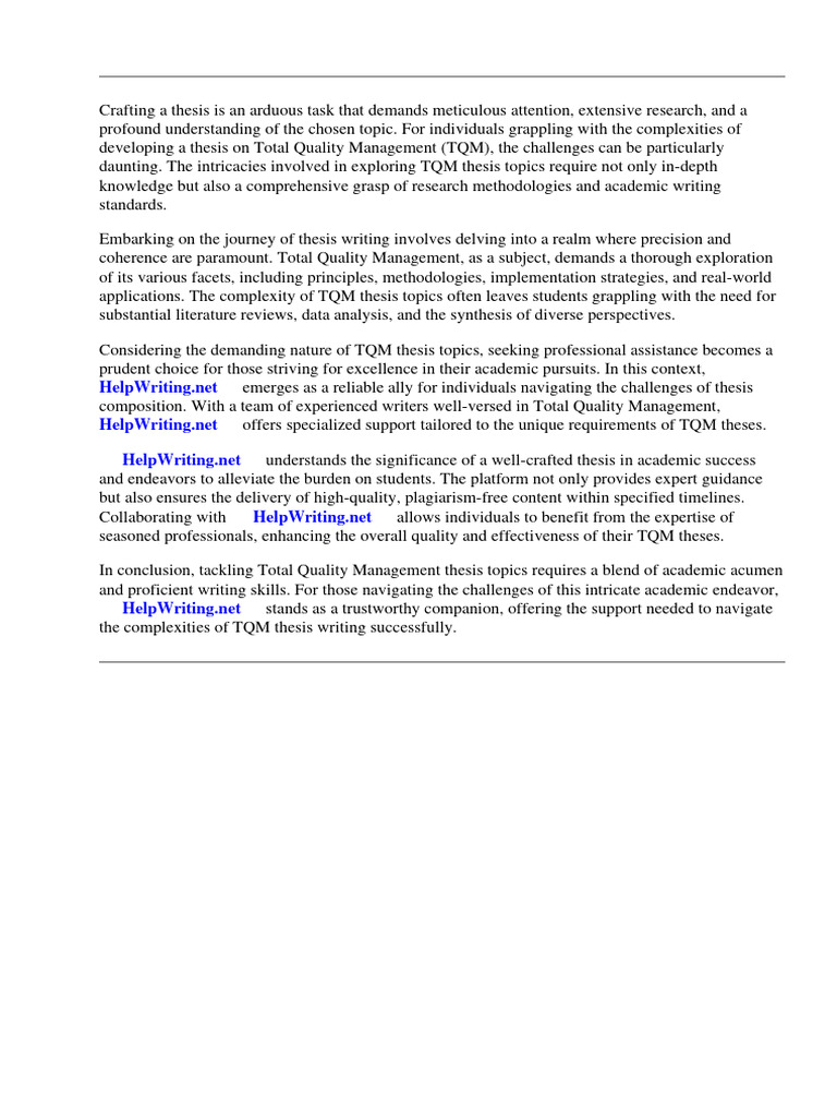 Total Quality Management Thesis Topics | PDF