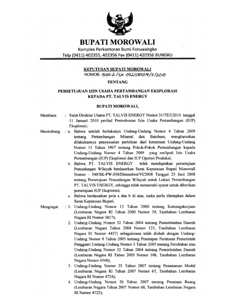 Iup Eksplorasi PT Talvis Energy | PDF