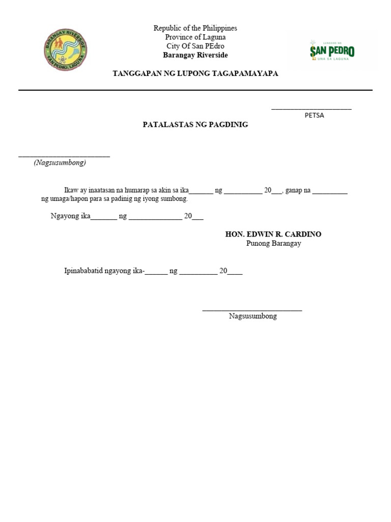 Pagdinig Lupon Tagapamayapa | PDF