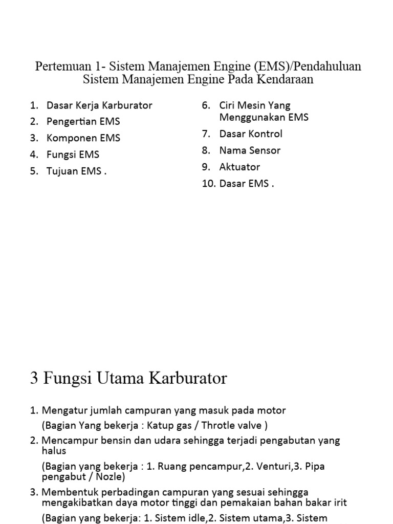 Pertemuan 1-EMS (Sistem Pada Kendaraan) | PDF