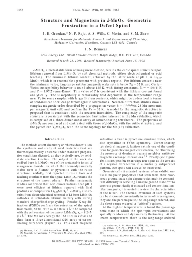 Structure and Magnetism in Ì-MnO2. Geometric | PDF | Magnetism | Manganese
