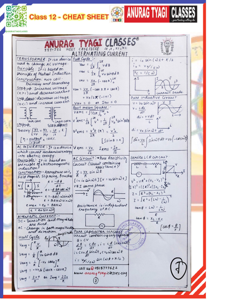 Physics Short Notes Atc Ac and em Waves | PDF