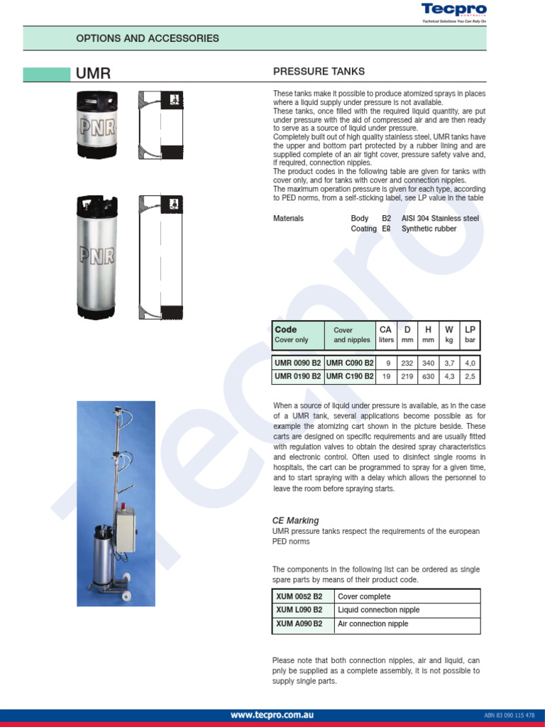 Tecpro - UMR Pressure Tanks | PDF | Valve | Pressure