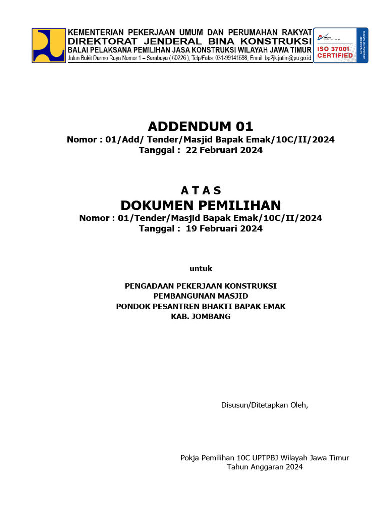 Addendum Dokumen Pemilihan 10C 2024 | PDF