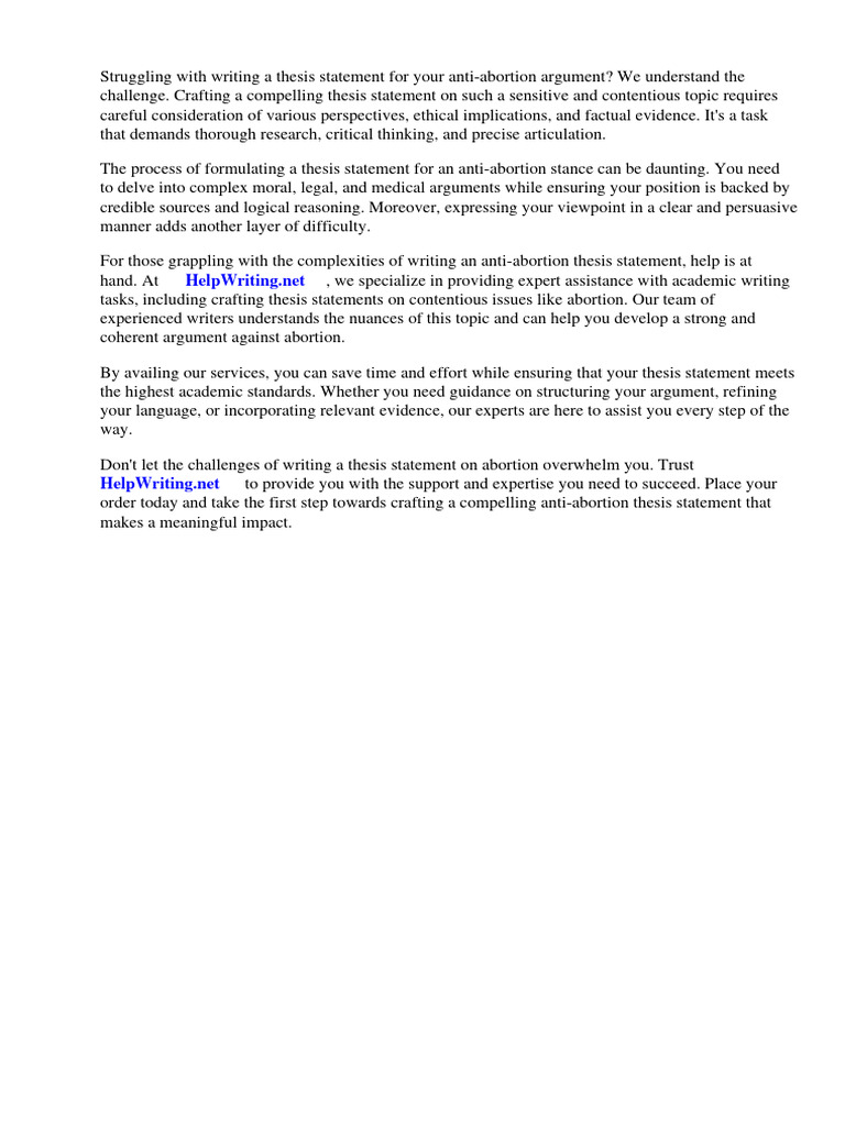 A Thesis Statement For Being Against Abortion | PDF | Social Science