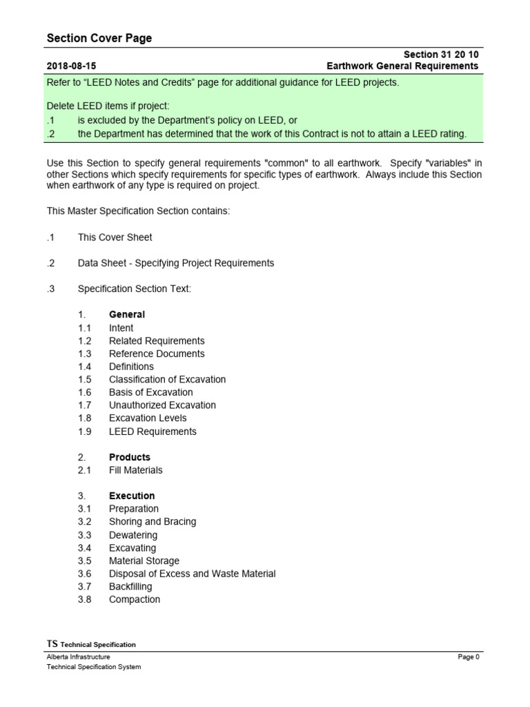Section Cover Page: Section 31 20 10 2018-08-15 Earthwork General ...