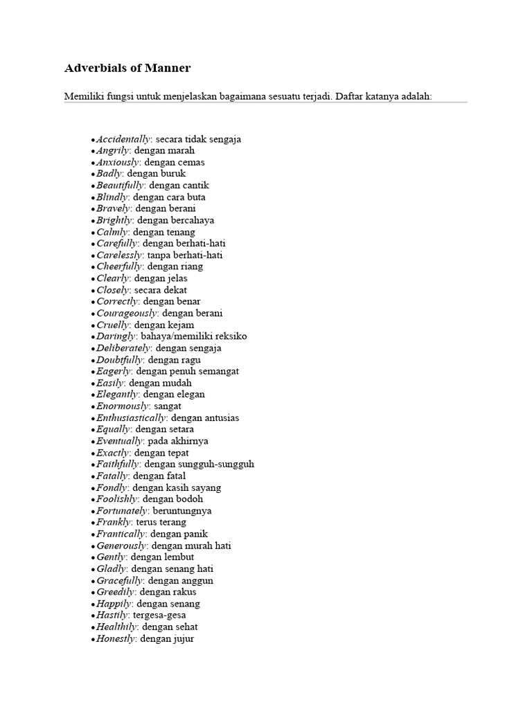Pengertian dan Contoh Adverb Manner | PDF