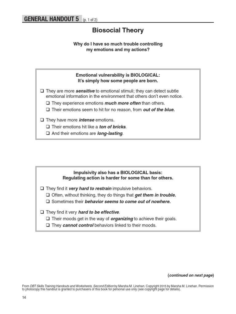 DBT Biosocial Handout | PDF | Dialectical Behavior Therapy | Emotions
