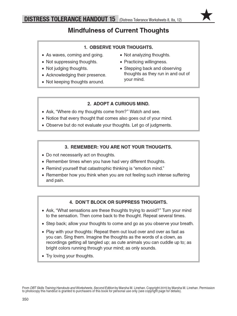 DBT Mindfulness of Current Thoughts Handout | PDF