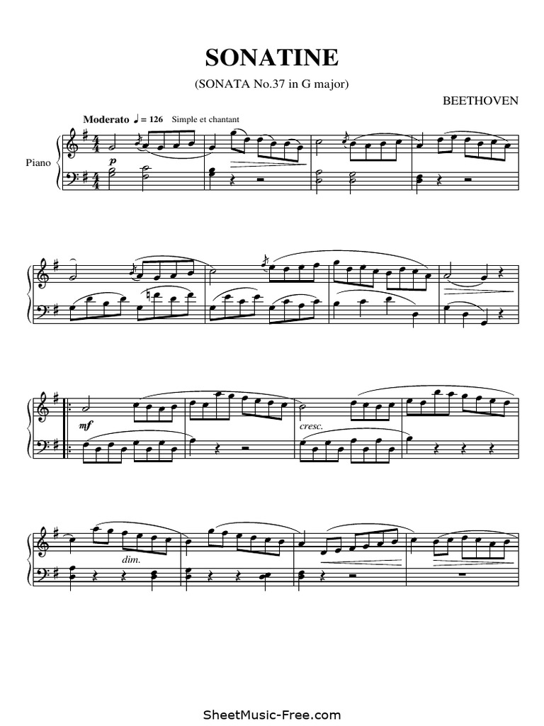 Sonatina in G Major Sheet Music Beethoven | PDF | Musical Forms | Elements Of Music