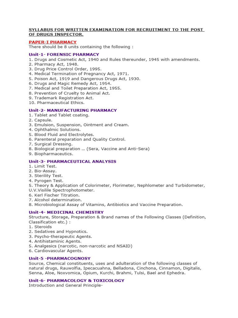 Drug Inspector Course | PDF | Pharmacy | Drugs